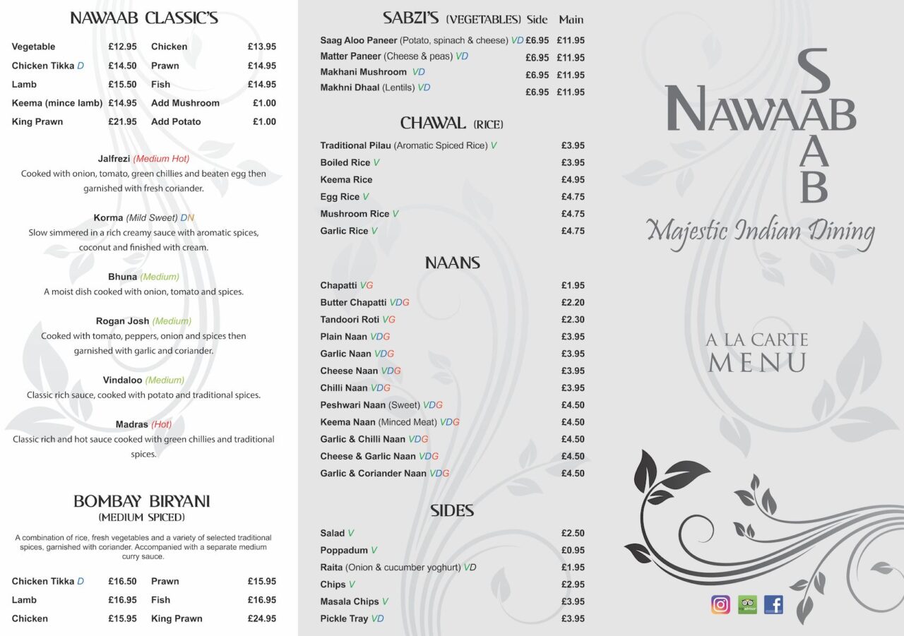A La Carte Menu | Nawaab Saab