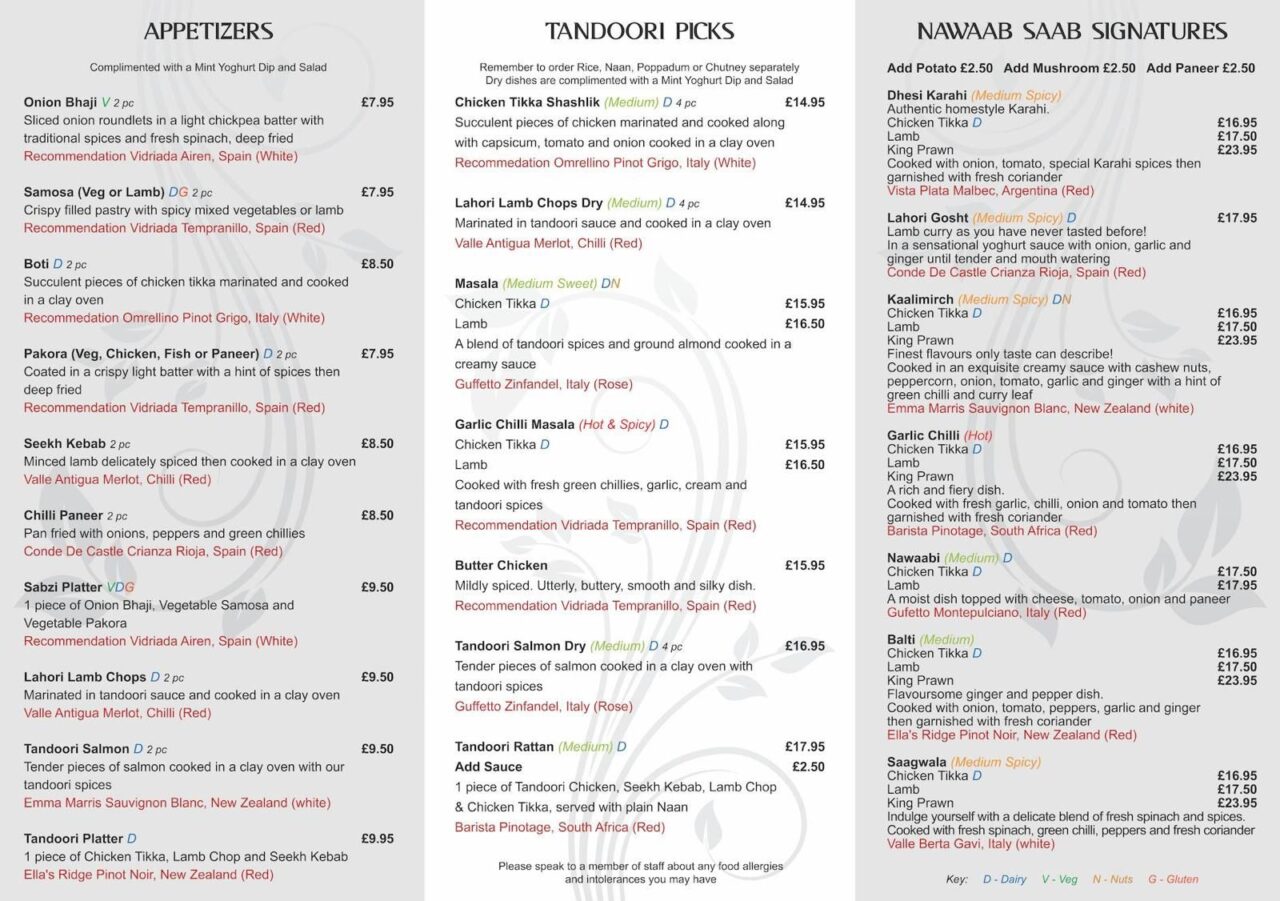 A La Carte Menu | Nawaab Saab